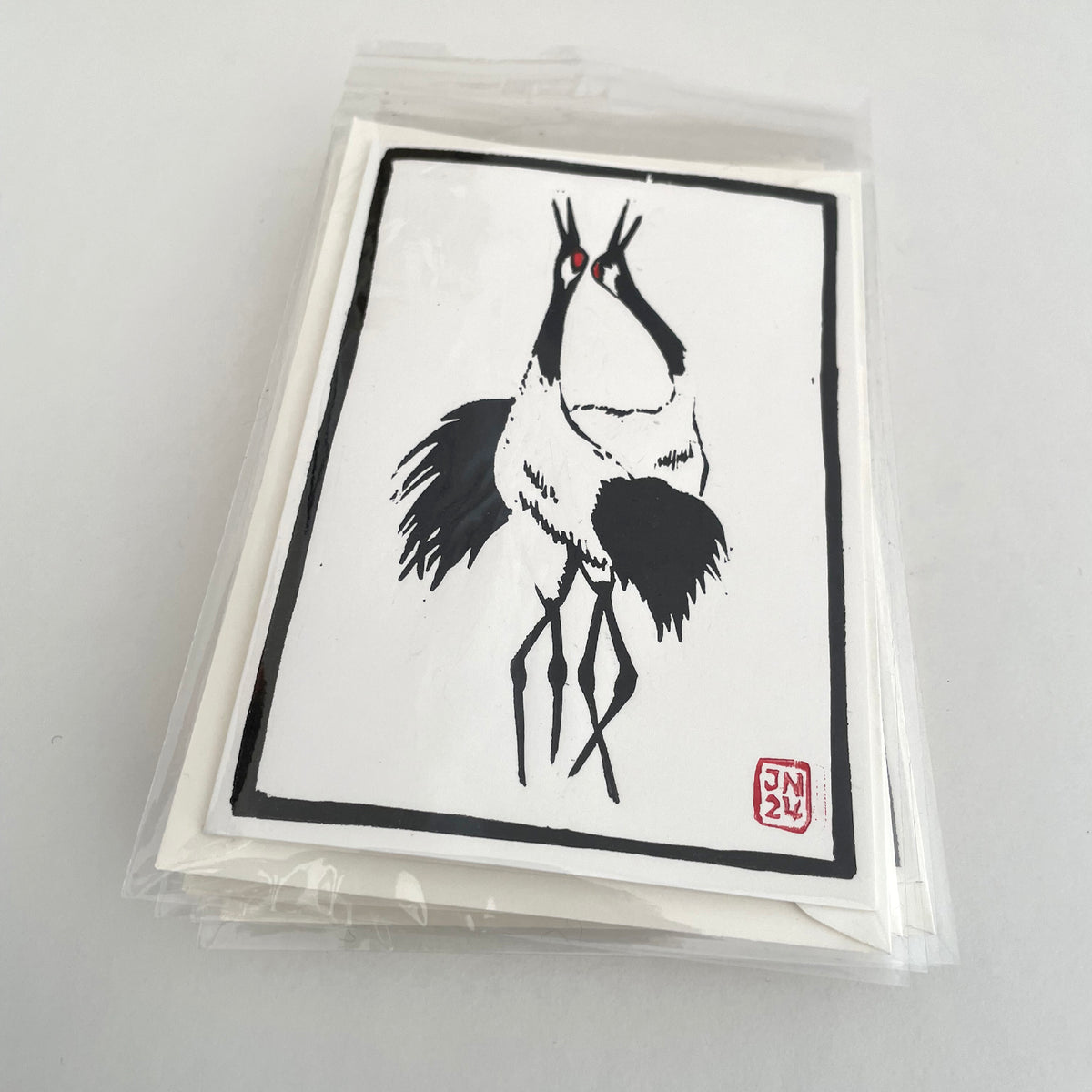 Red Crowned Cranes – Handmade Greetings Card – James Nunn Art